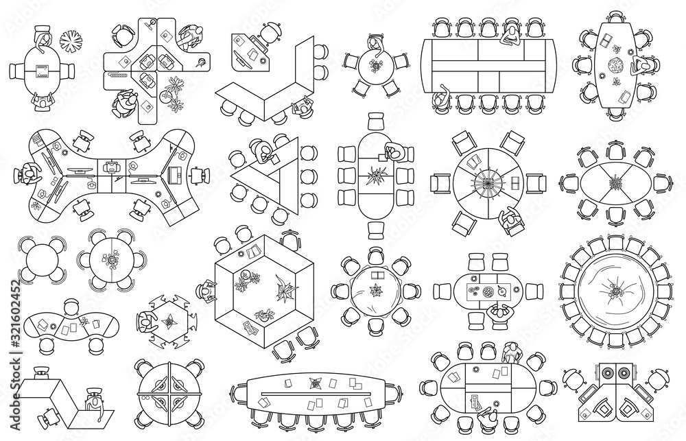 Floor plan of office or cabinet in top view. Desks (working table ...