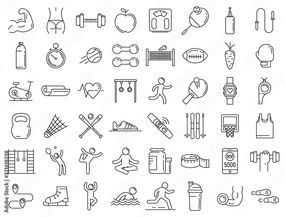 Outdoor fitness icons set. Outline set of outdoor fitness vector icons ...