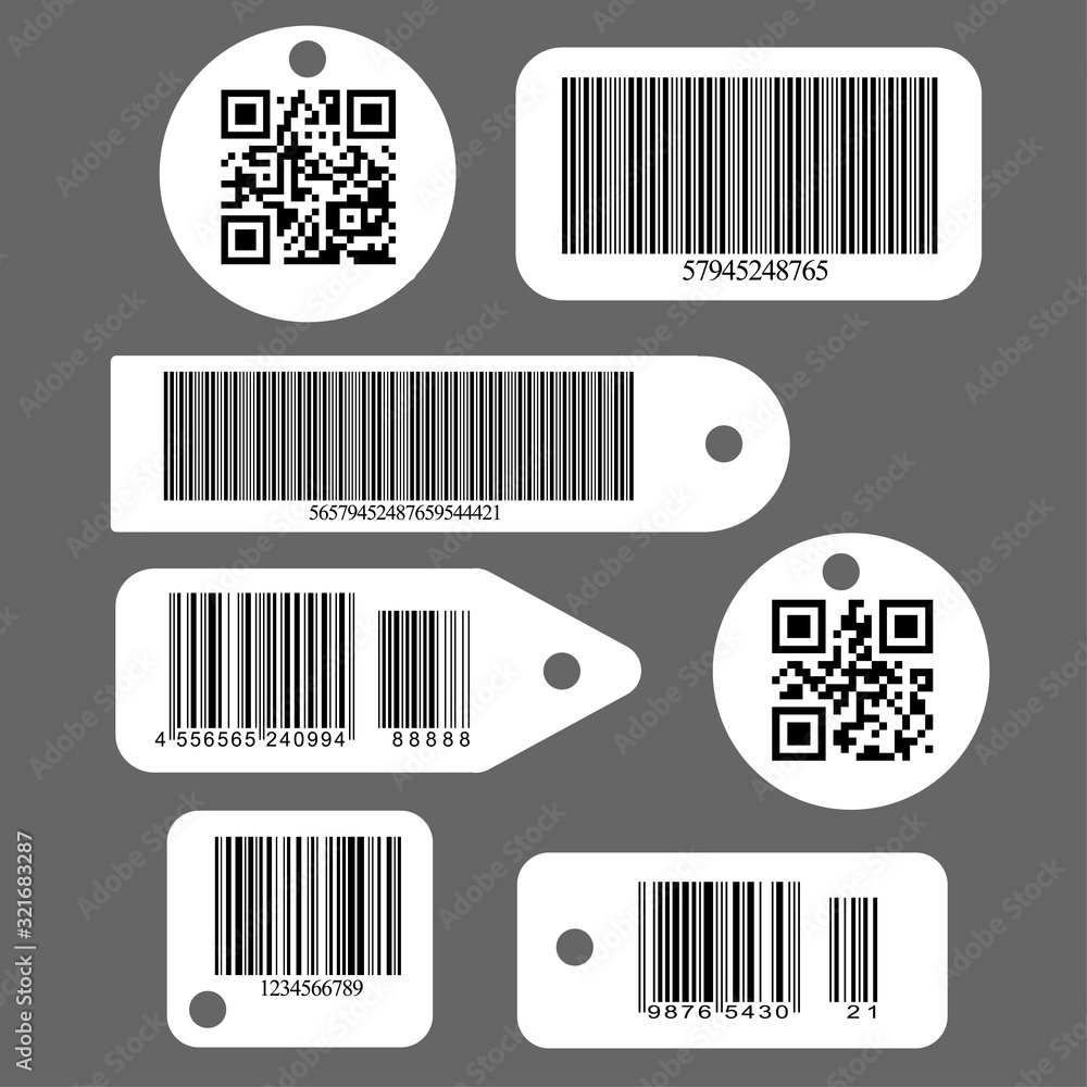 Vector illustration of barcodes and QR codes, used in supermarkets and ...