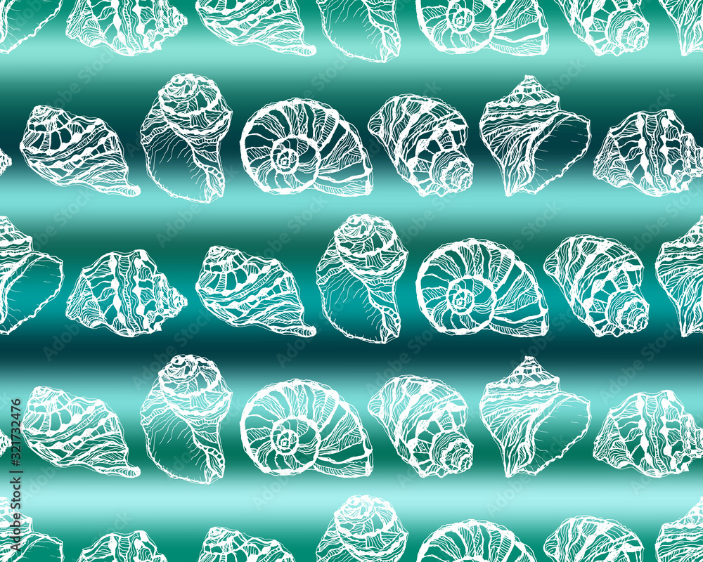 Vector illustration of marine seamless pattern.White hand drawing sea ...
