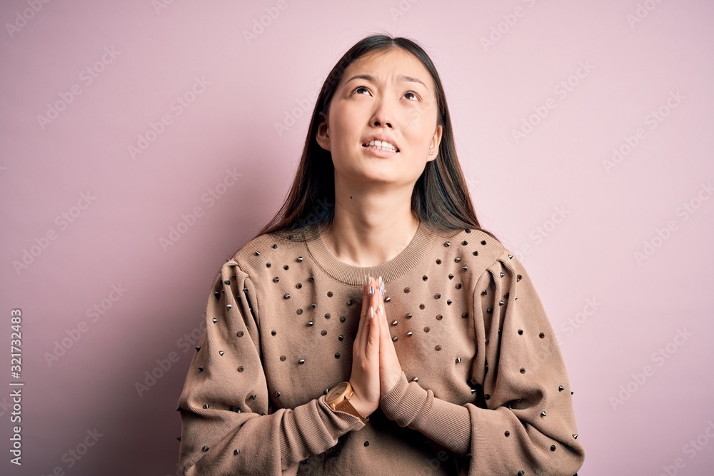 Young beautiful asian woman wearing fashion and elegant sweater over ...