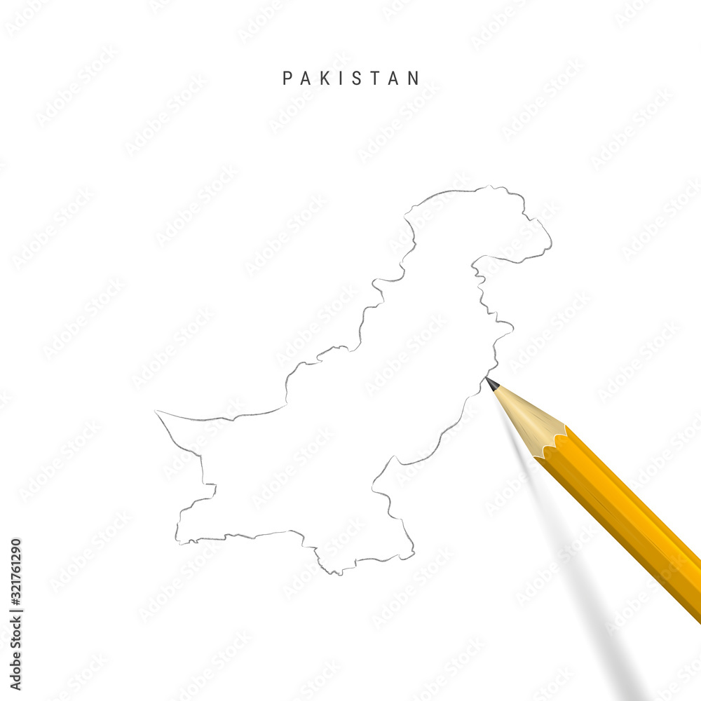Pakistan freehand pencil sketch outline vector map isolated on white ...