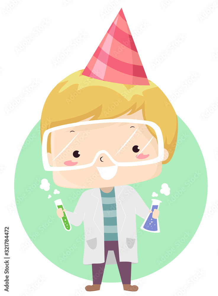 Kid Boy Birthday Science Theme Illustration Stock Vector | Adobe Stock