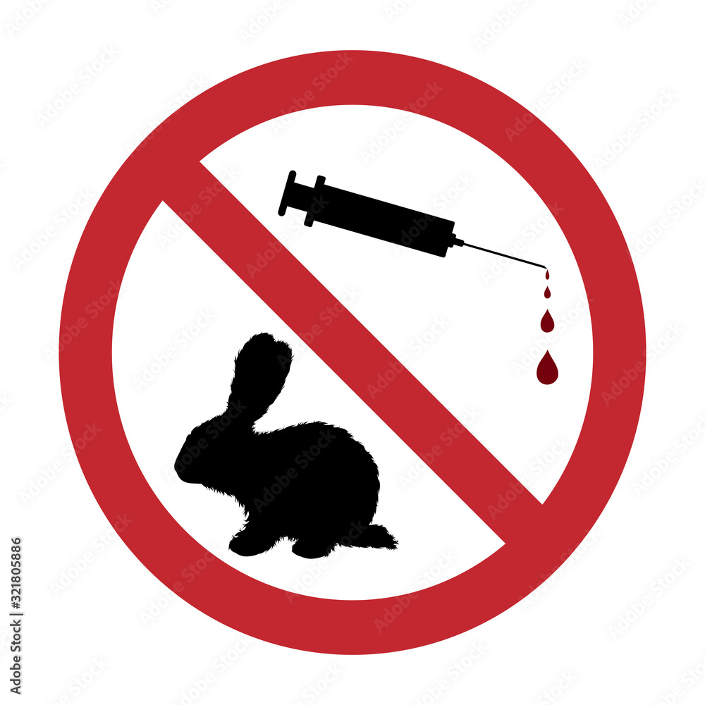 Vector silhouette of no testing on animal mark with injection and ...