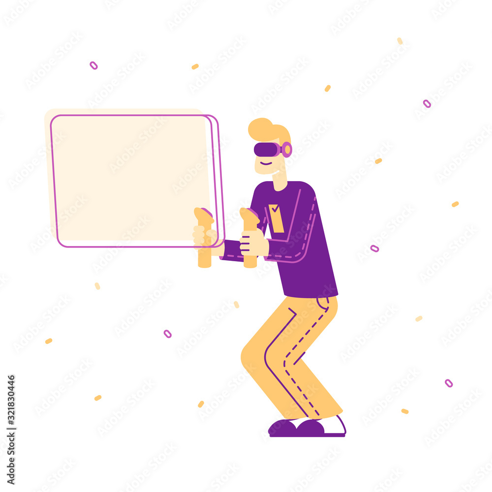 Man Gamer Playing Video Game in VR Goggles Shooting with Guns. Future ...