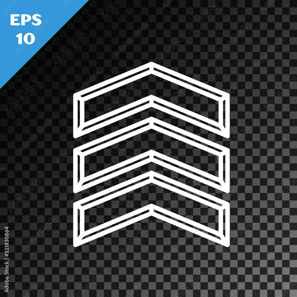 White line Military rank icon isolated on transparent dark background ...
