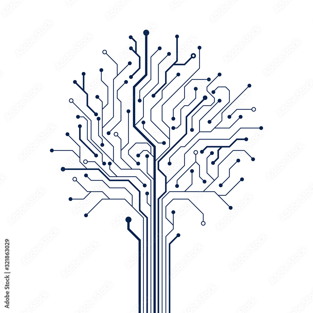 Circuit tree on white background. Technology design element. Computer ...