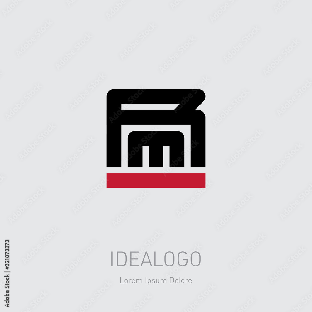 RM - logotype with letters and parallel red lines. R and M - initials ...