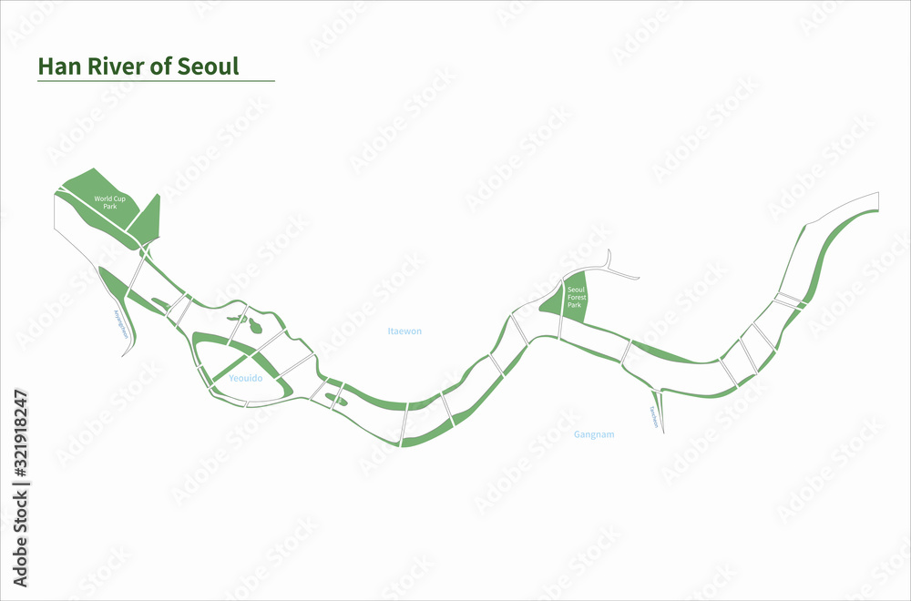 hangang map. seoul map of korea, han river inforgraphic map. の Stock ...