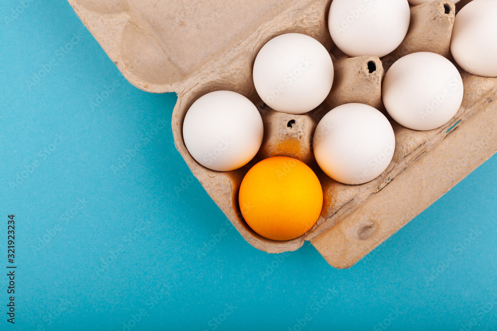 Egg Chicken eggs. Top view of an open gray box with white eggs Isolated ...
