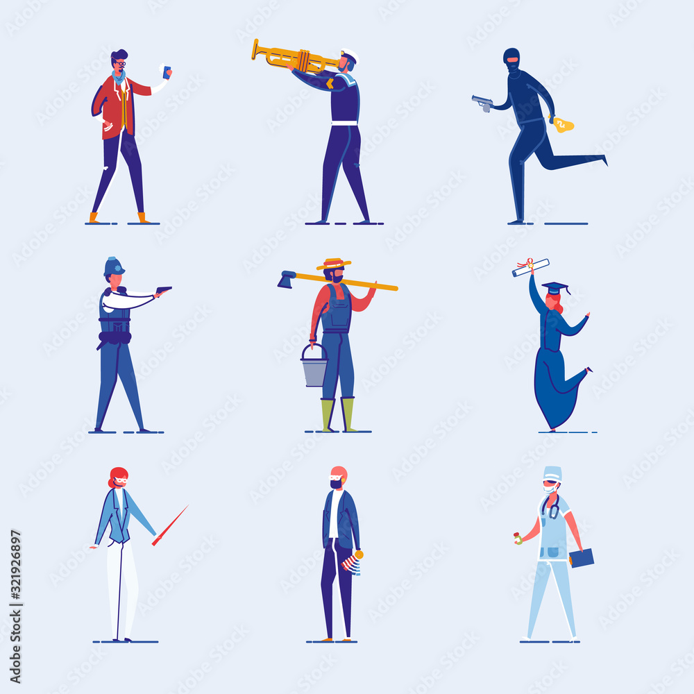 Various Human Types - Professions and Activities. Stock Vector | Adobe ...