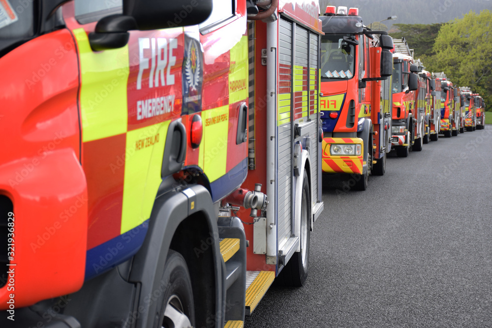 New Zealand fire engine with logos, details Stock Photo | Adobe Stock