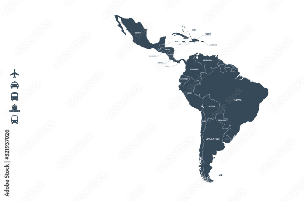 vector map of south america. latin america countries map. Stock Vector ...