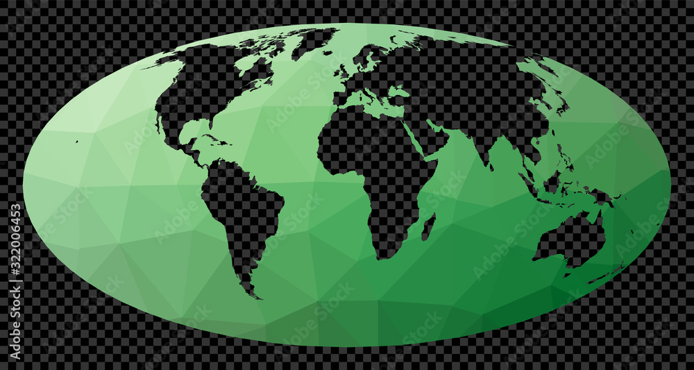 Polygonal map of the world on a transparent background. Mollweide ...
