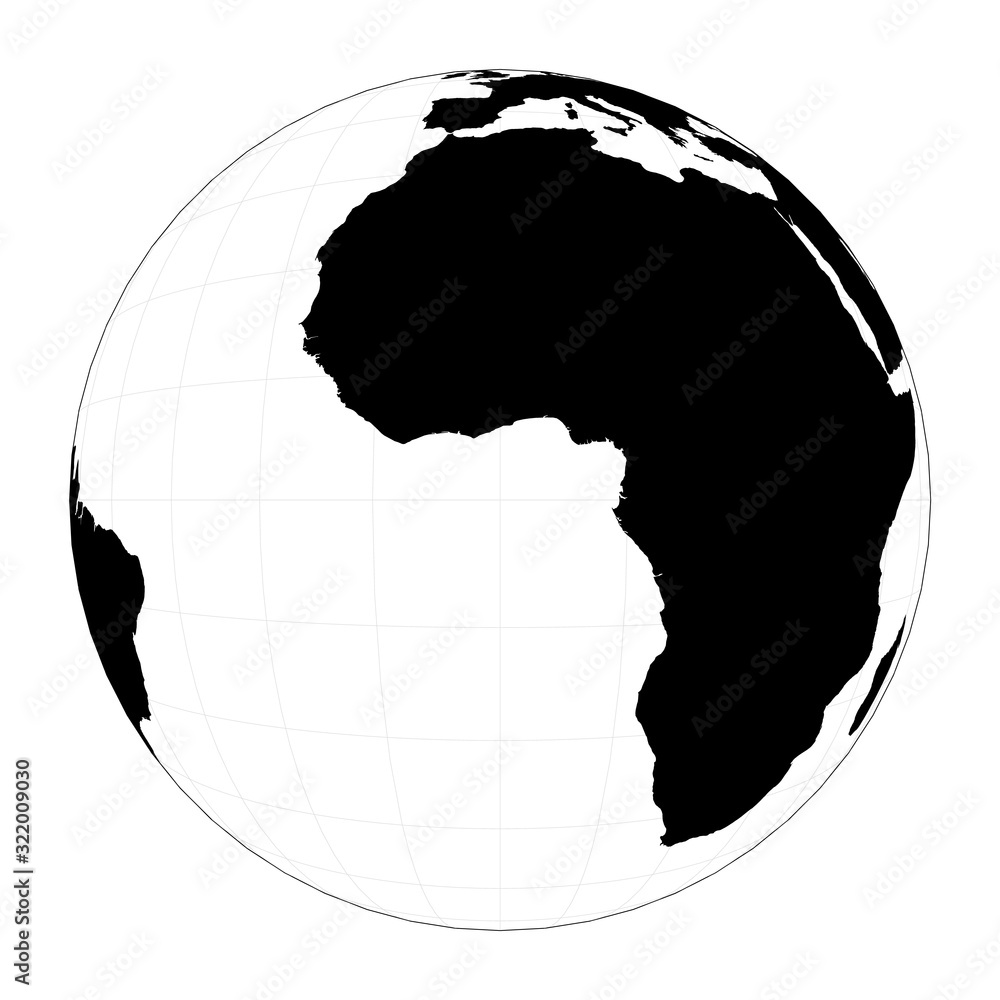 World map with meridians. Satellite (tilted perspective) projection ...