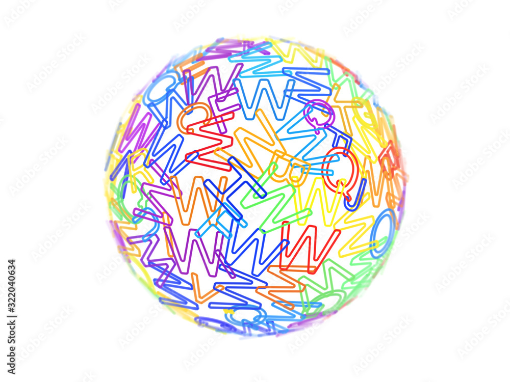 Globe made of random colored letters of English alphabet on white ...