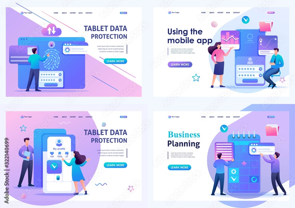 Set 2D Flat concepts Young people use apps for their smartphones and ...