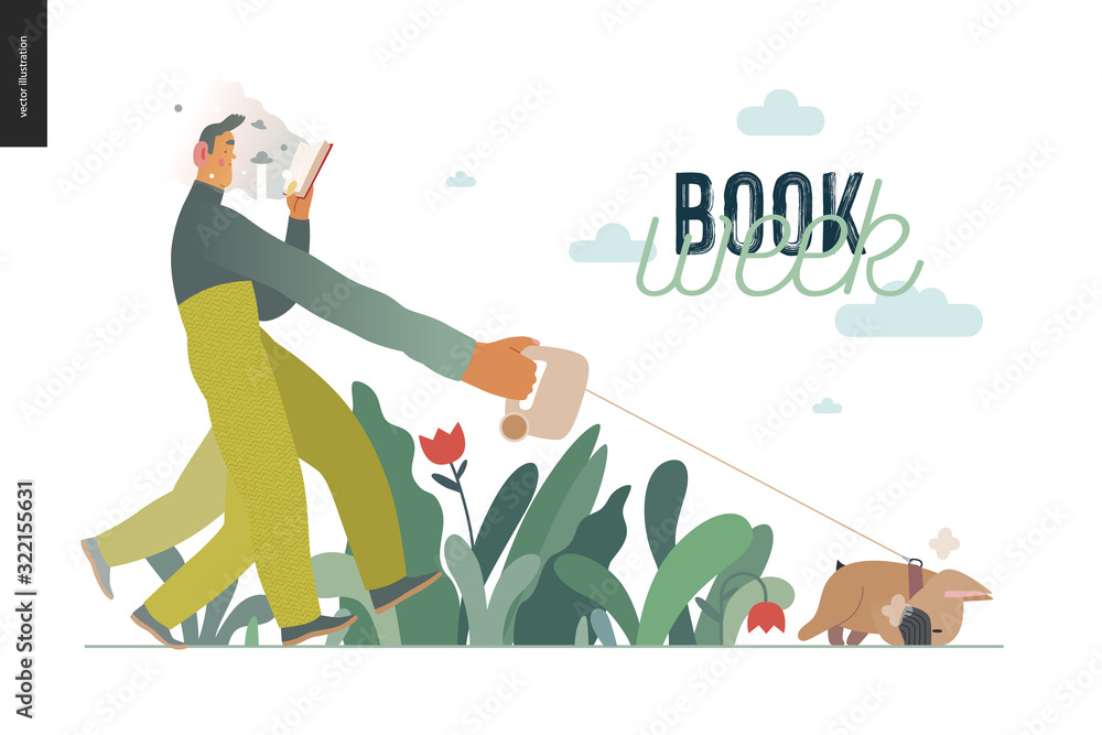 World Book Day graphics, dog walk template, book week events. Modern ...
