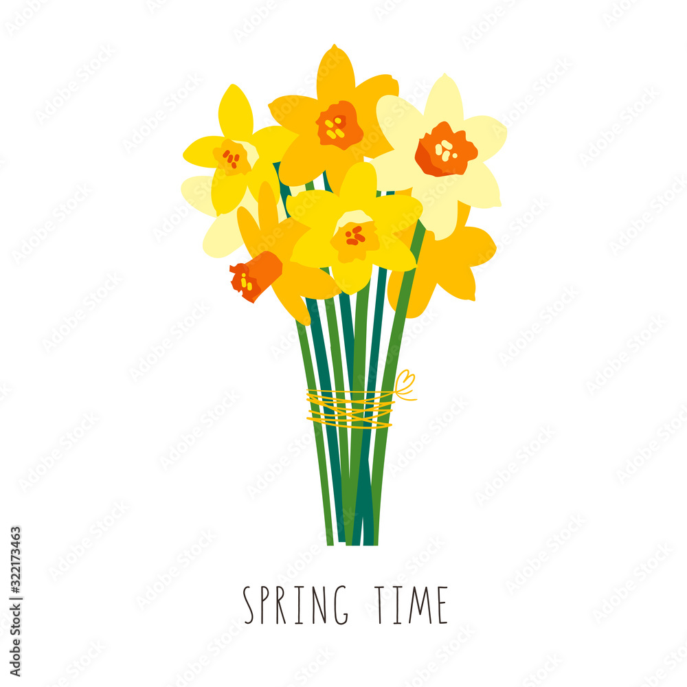 Bouquet of yellow daffodils isolated on white. Floral illustration ...