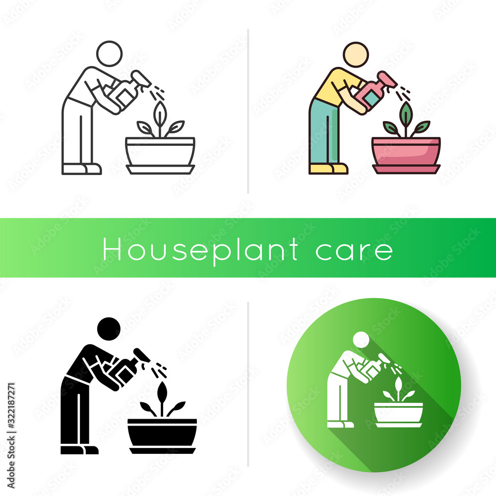 Spraying plants icon. Misting. Moisturizing, rehydrating, moistening ...
