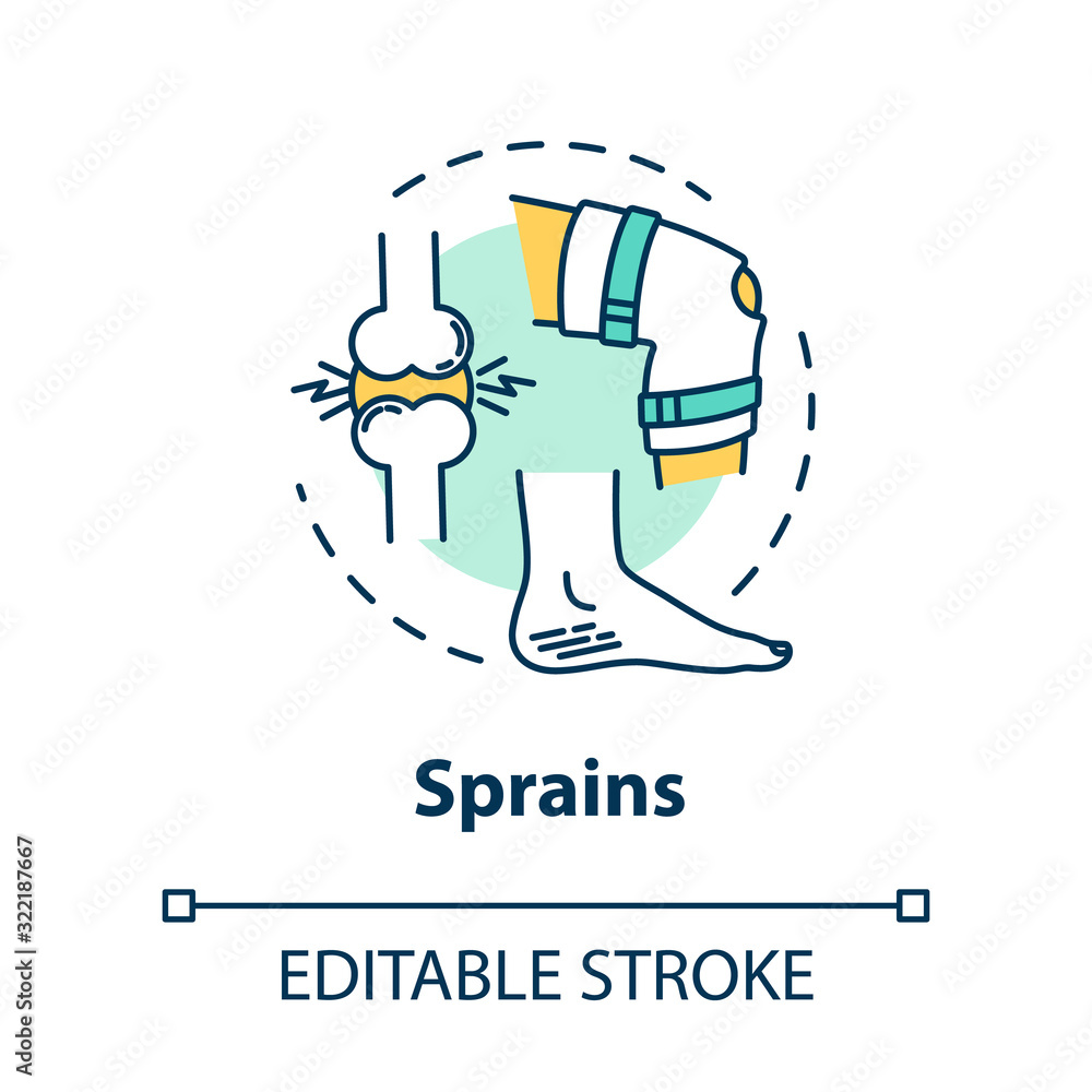 Sprains, muscle injury, trauma concept icon. Orthopedics, traumatism ...