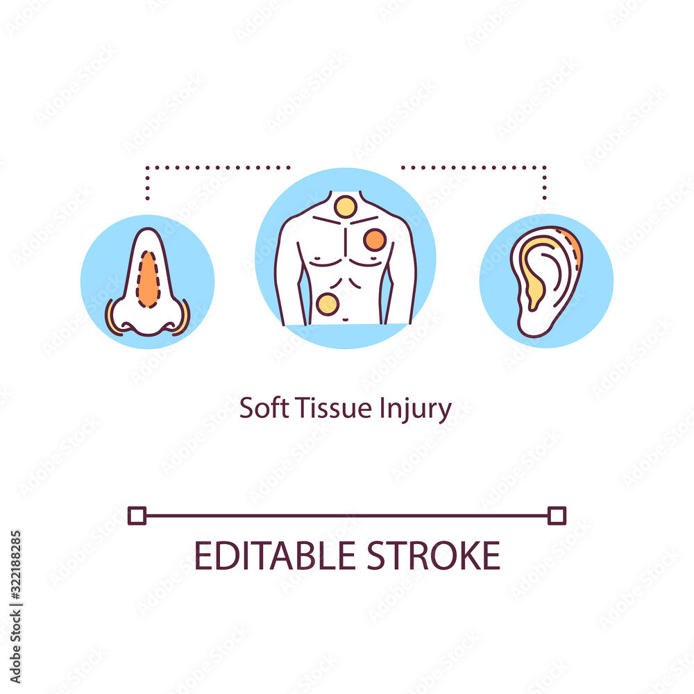 Soft tissue injury, muscle trauma concept icon. Tendon traumatism ...