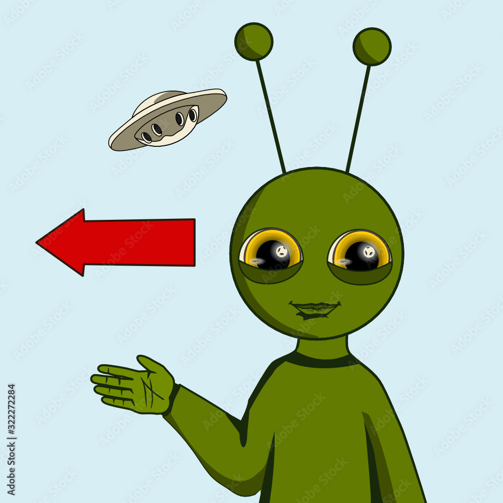 Emoticon with a cool alien that is pointing to the left, color vector ...