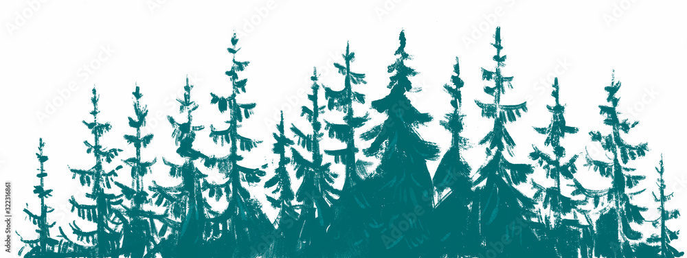 Forest silhouette. Color pencil illustration. Great for backgrounds ...