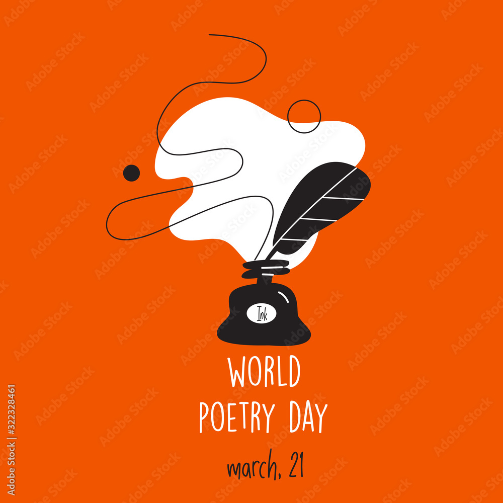 World poetry day, march 21. Vector illustration of inkwell and feather ...