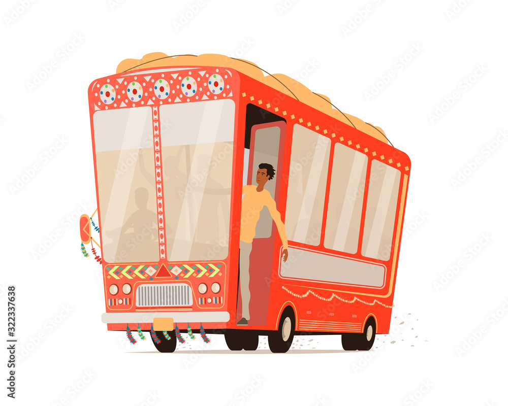 Cartoon indian bus isolated. Stock Vector | Adobe Stock