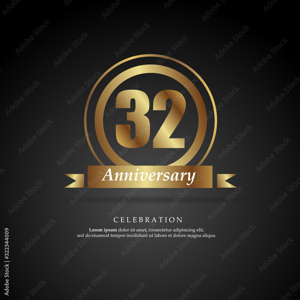 32nd anniversary golden logo text decorative. With dark background ...