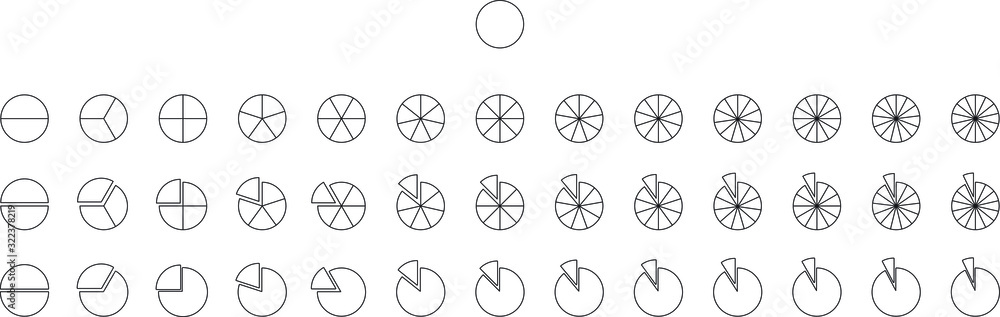 Fractions vector icons. Pie chart line circles Stock Vector | Adobe Stock