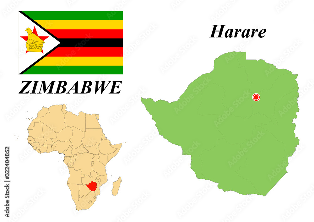 Stockvector Republic of Zimbabwe. Capital Of Harare. Flag Of Zimbabwe ...