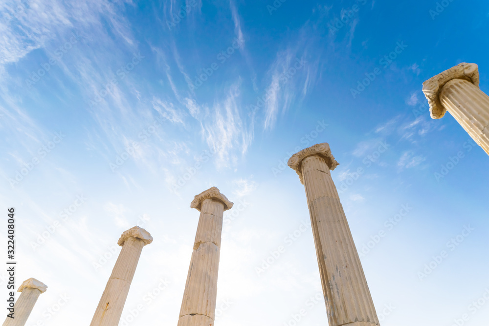 Standing pillars, columns and other orginal peaces of artifacts in ...