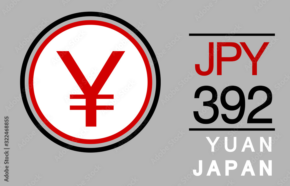 Y, JPY, 392, Yuan, Japan Banking Currency icon typography logo banner ...