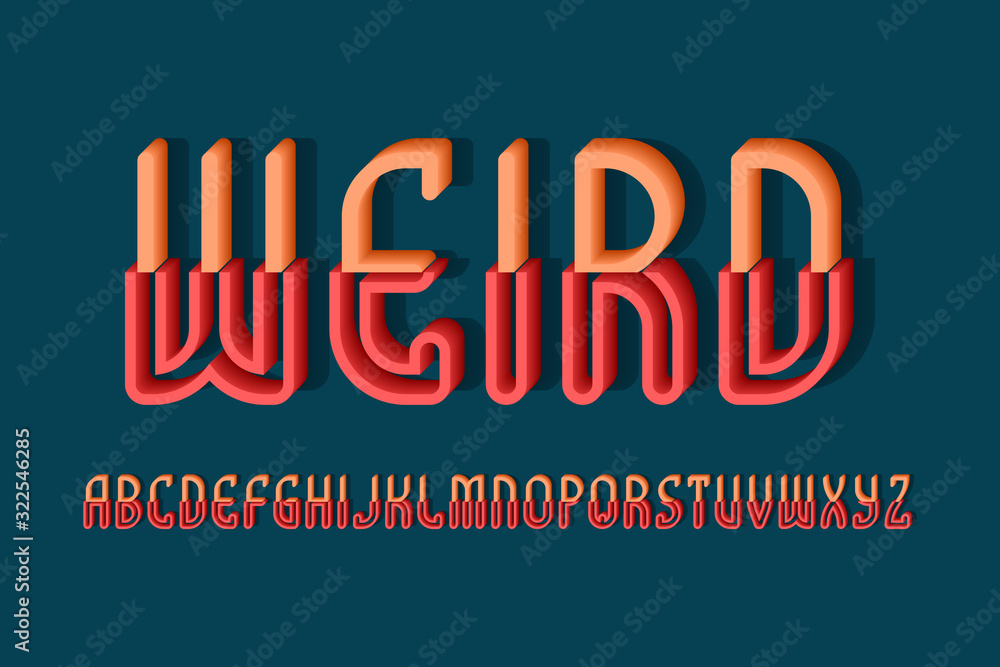Volumetric weird alphabet of orange red letters of two parts. 3d ...