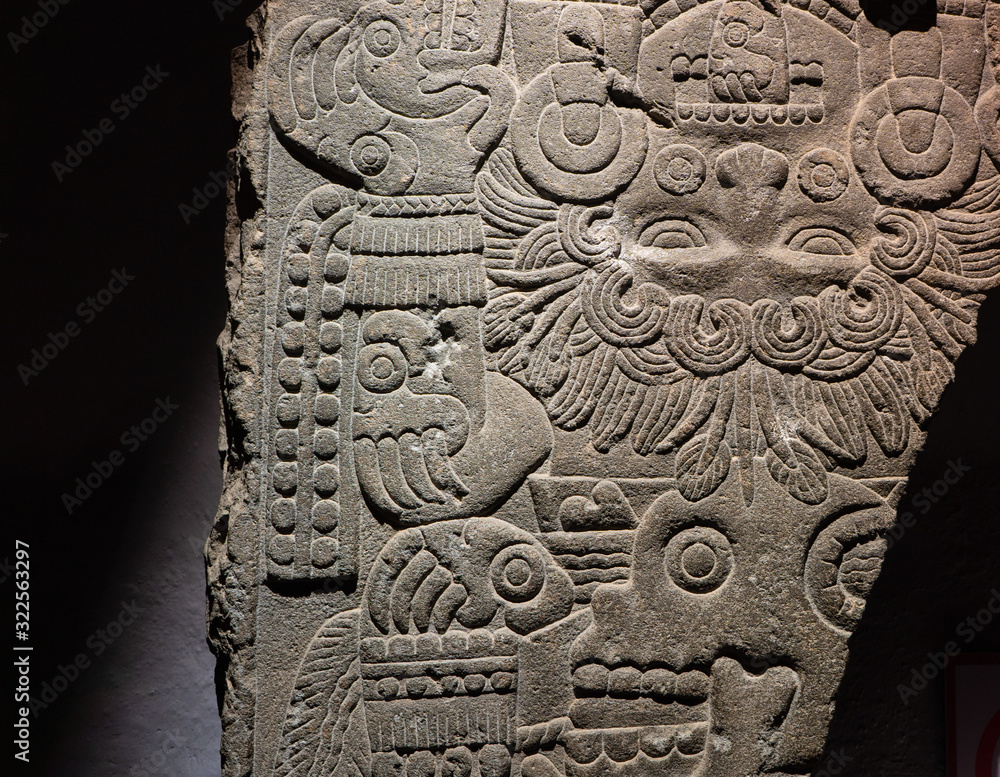 Fragment of ancient aztec sculpture in Great Temple (Templo Mayor ...