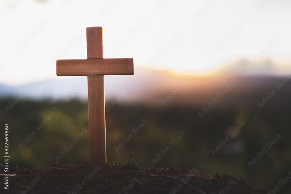 Cross of jesus The background of the setting sun is about to turn down ...