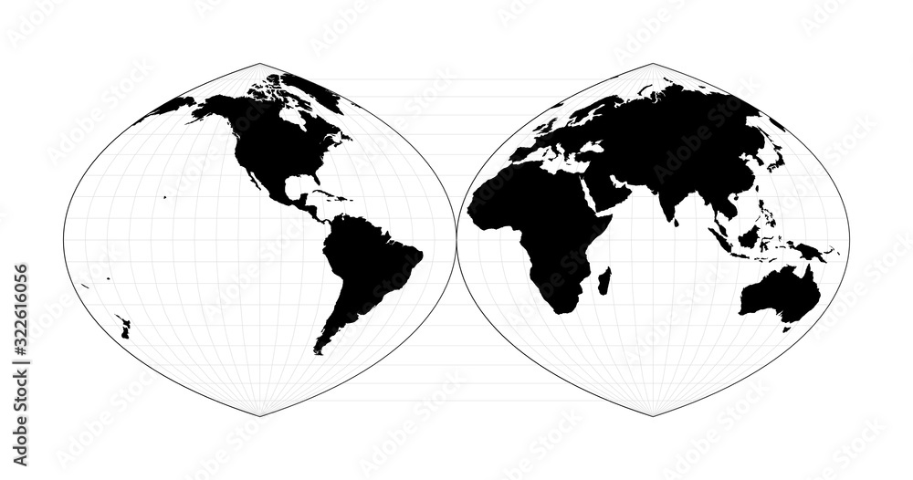 World contour. Quartic authalic projection interrupted into two ...