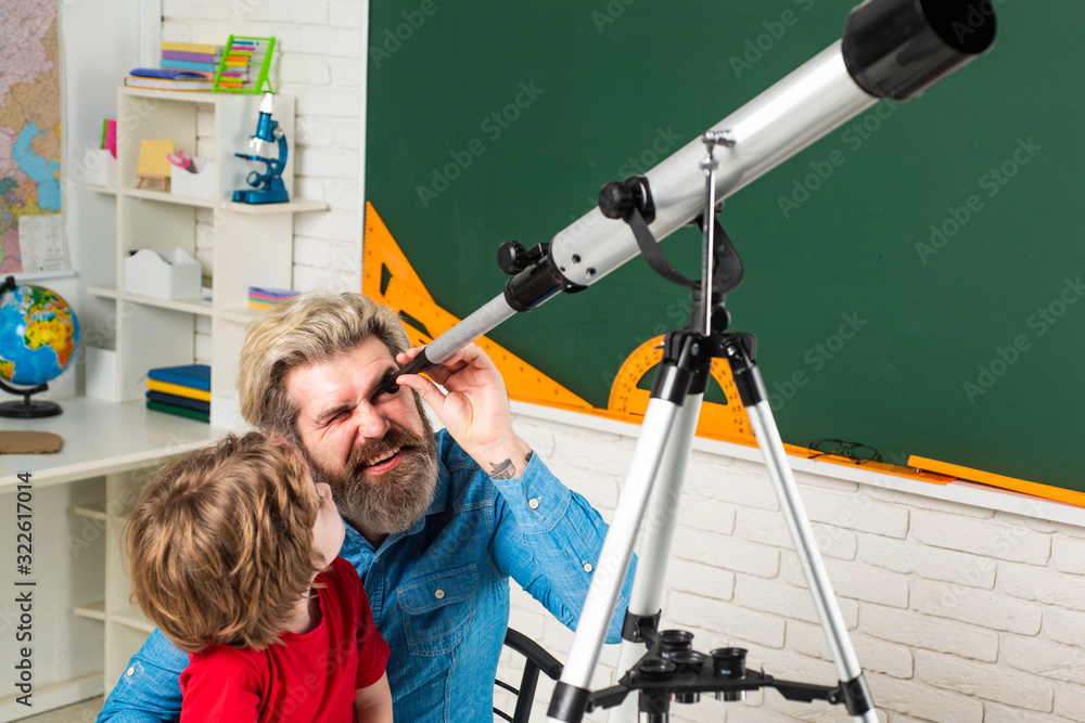 Father teaching son. Cute little preschool kid boy with teacher study ...