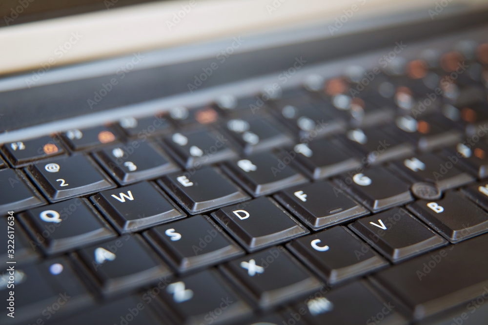 Black and white focus on windows keyboard . Notebook keyboard . Close ...