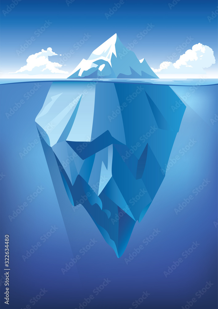 Vector underwater and above-water landscape with iceberg. Ocean ...