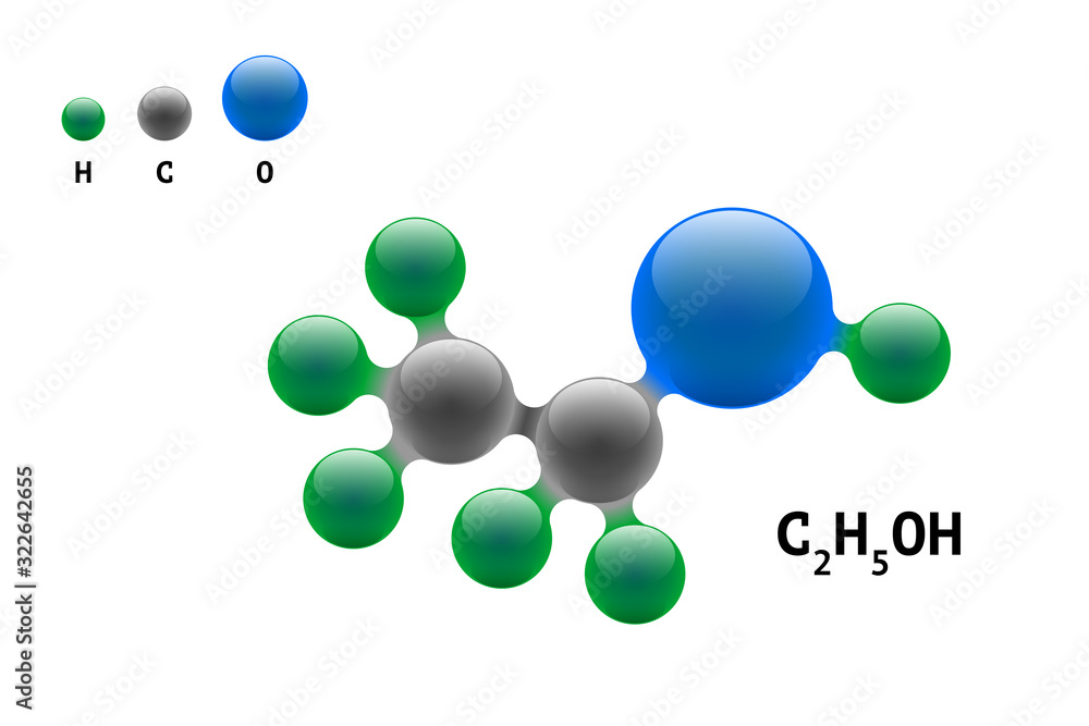 Chemistry model molecule ethanol C2H5OH scientific element formula ...