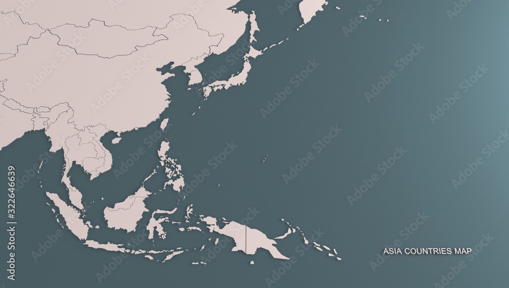 3d render asia countries map. detailed asia country background. asia ...