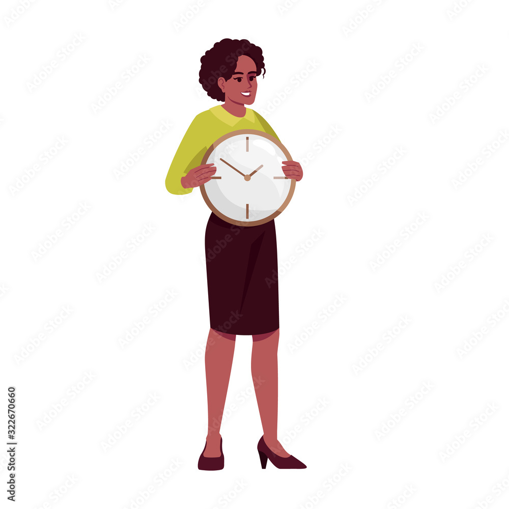 Working hours control semi flat RGB color vector illustration. Female ...