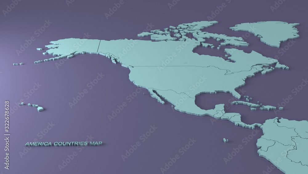 3d rendering of america. continent of america map. render map ...