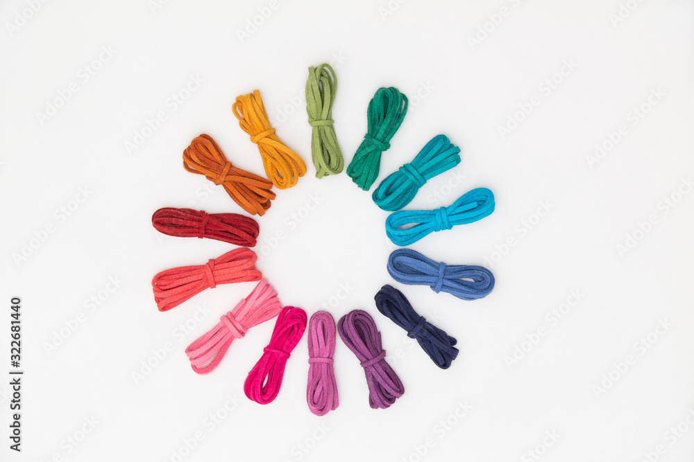 hue circle (color harmony) of various strings on white background ...