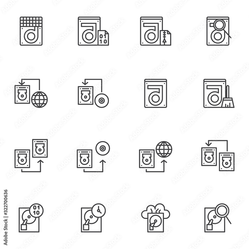 Data recovery line icons set. linear style symbols collection, outline signs pack. Database ...