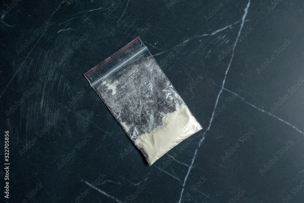 addiction: dosed packaging of narcotic substances, cocaine, heroin ...