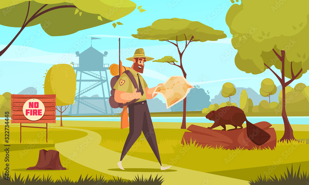 Forest Ranger Cartoon Illustration Stock Vector | Adobe Stock